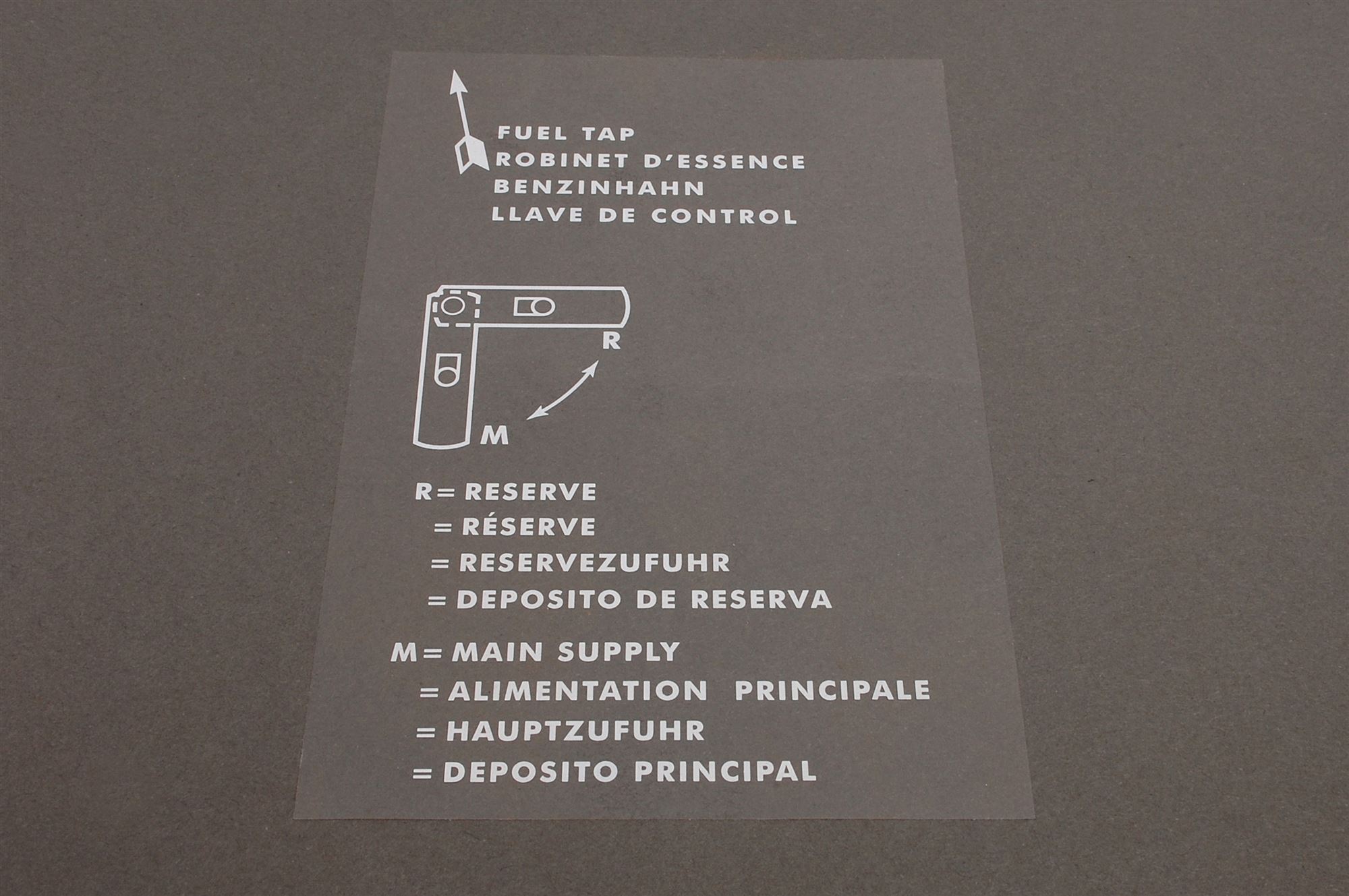 Reserve Tank Instruction Sticker - 125061 | Rimmer Bros