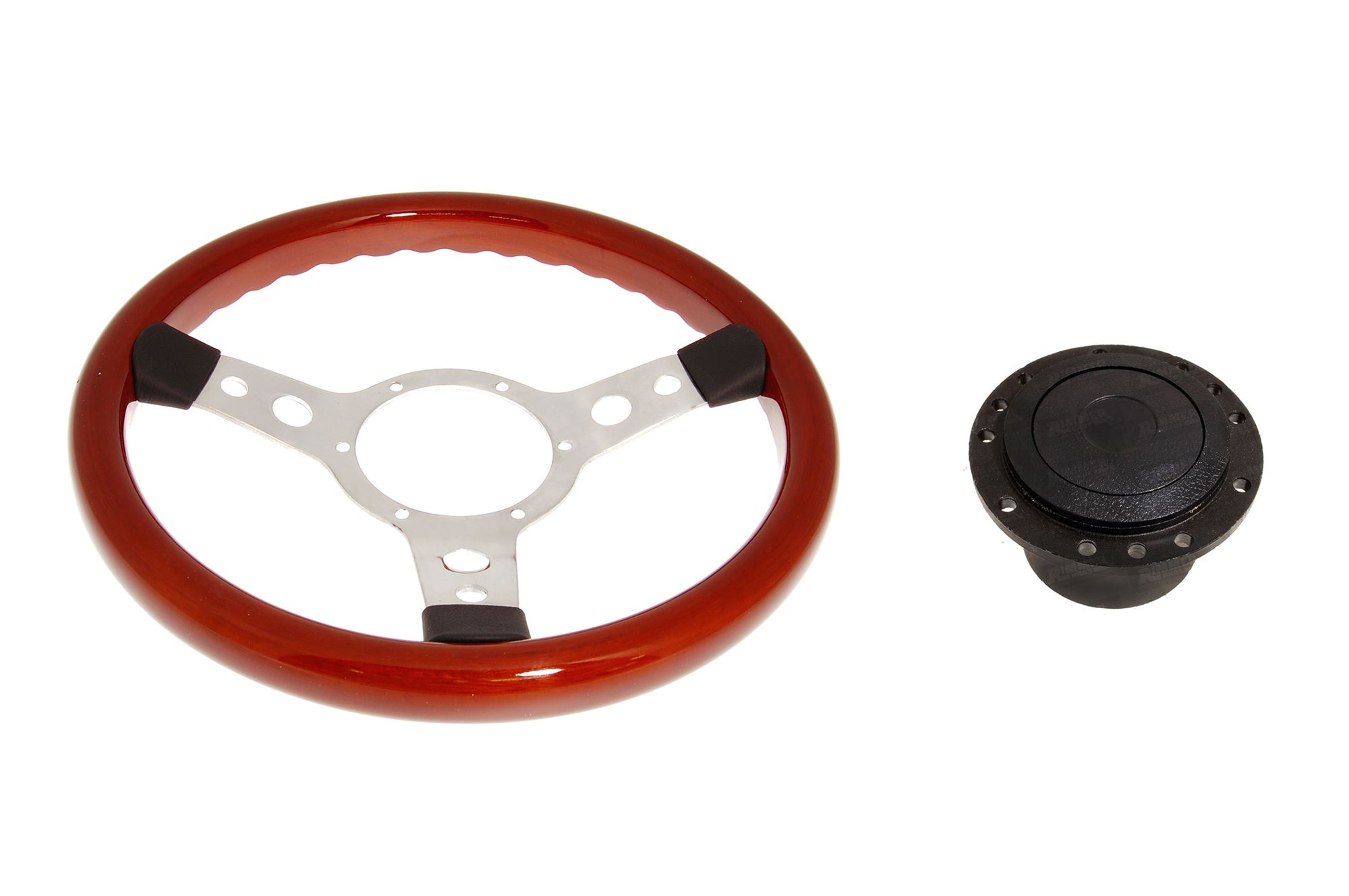 Mountney Traditional Woodrim 13.5 Inch Steering Wheel with Polished ...