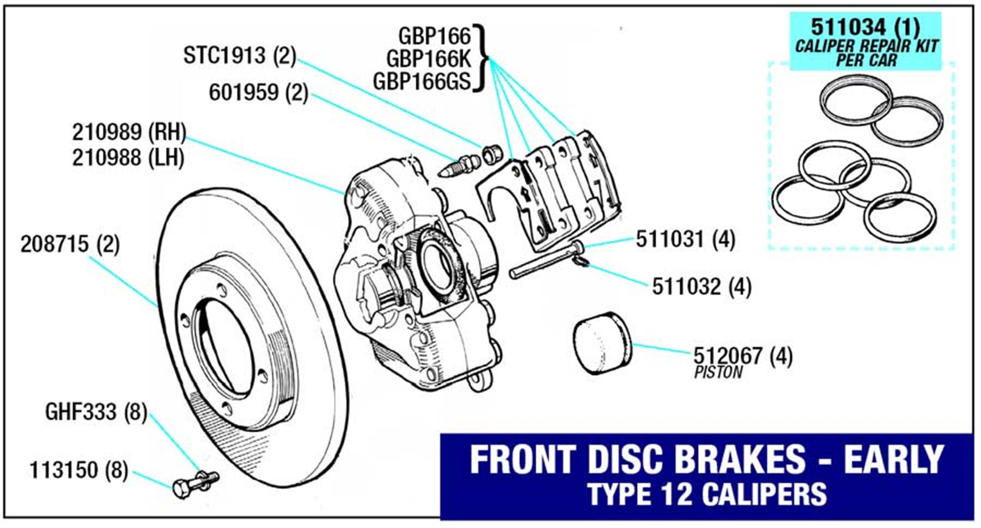 Triumph Herald Front Disc Brakes - Early - Type 12 Calipers