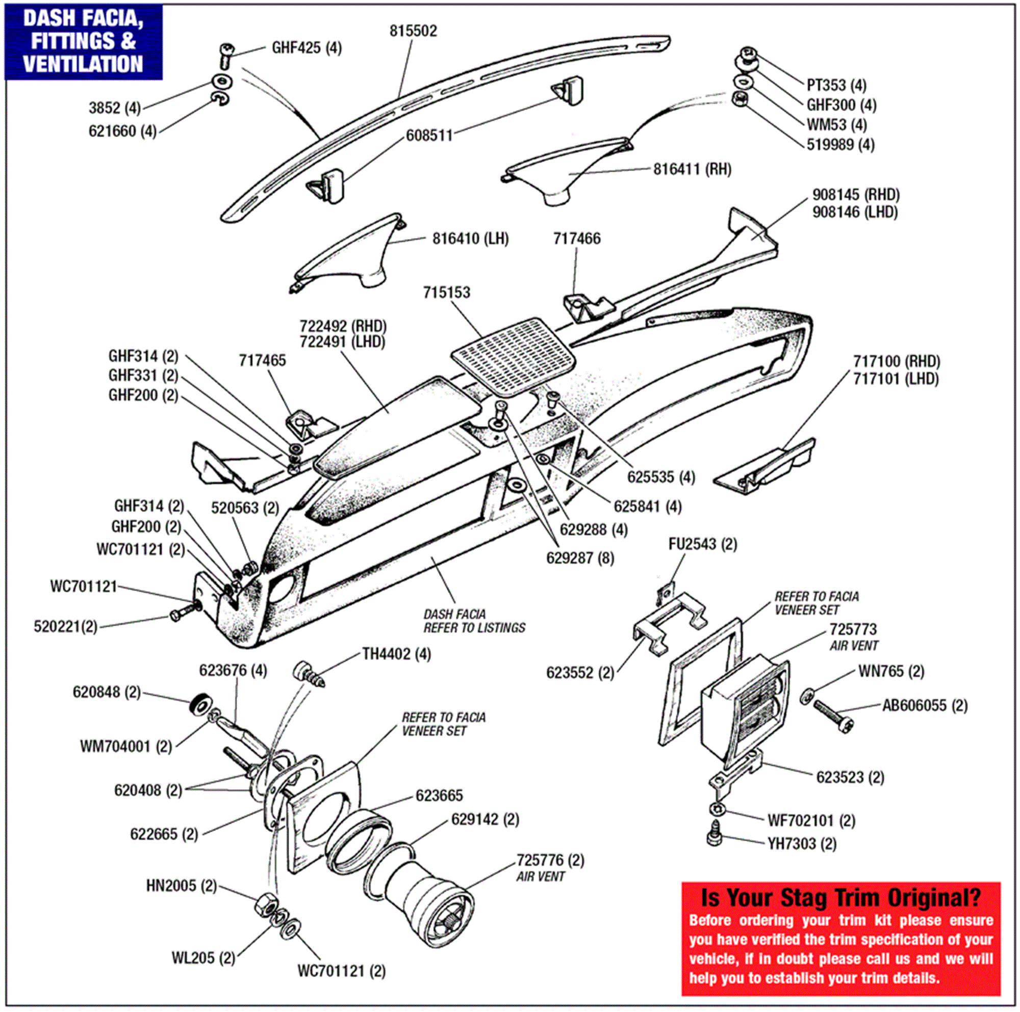 Triumph Stag Dash Frame - Fascia and Fittings | Rimmer Bros