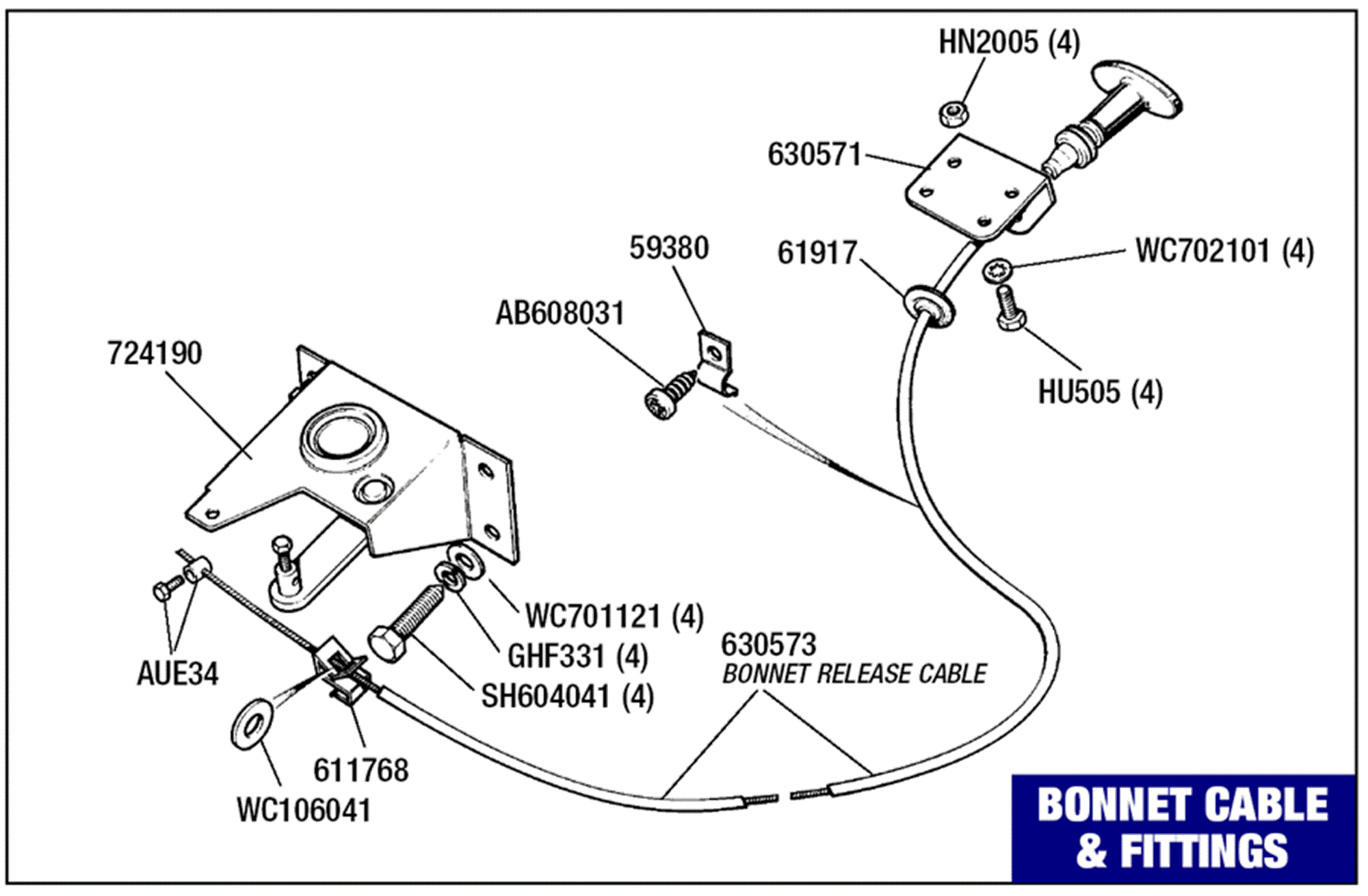 Triumph Stag Bonnet Release Cable and Fittings | Rimmer Bros
