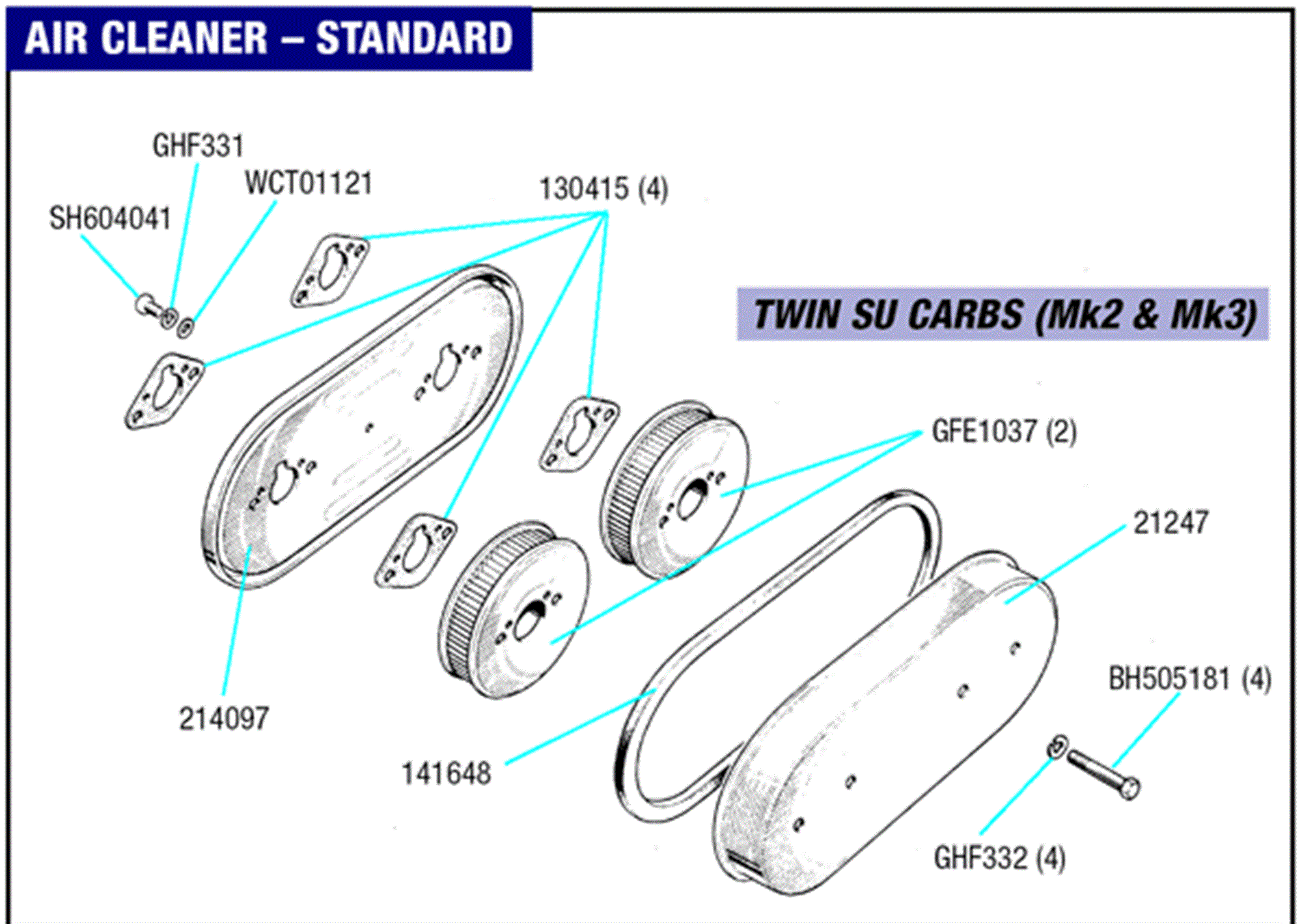 Triumph Spitfire Air Cleaner (Standard) Twin SU Carbs - Mk2 and Mk3 ...