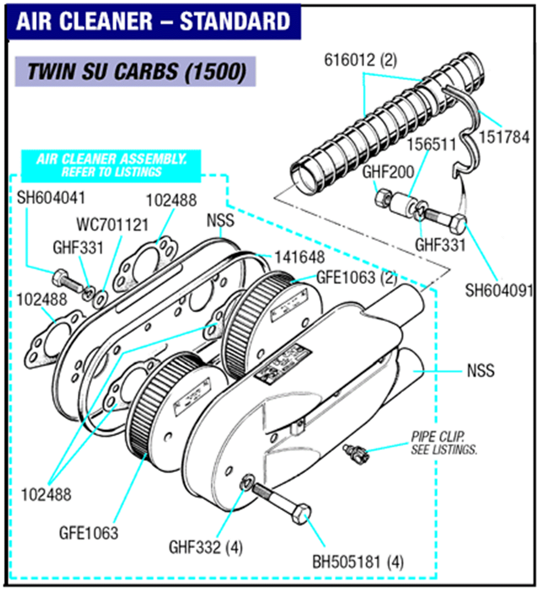 Triumph Spitfire Air Cleaner (Standard) Twin SU Carbs - 1500 | Rimmer Bros