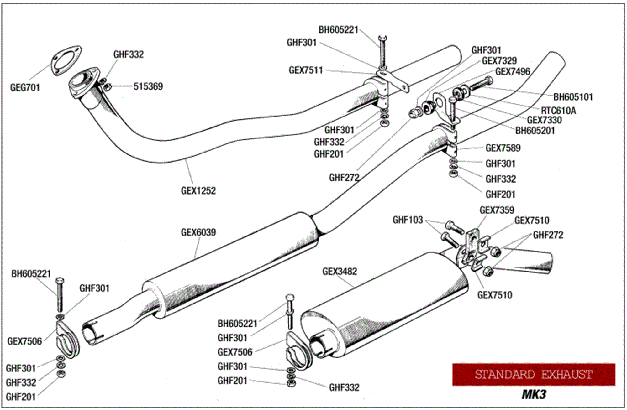 Standard Exhaust System and Mountings - Mk3