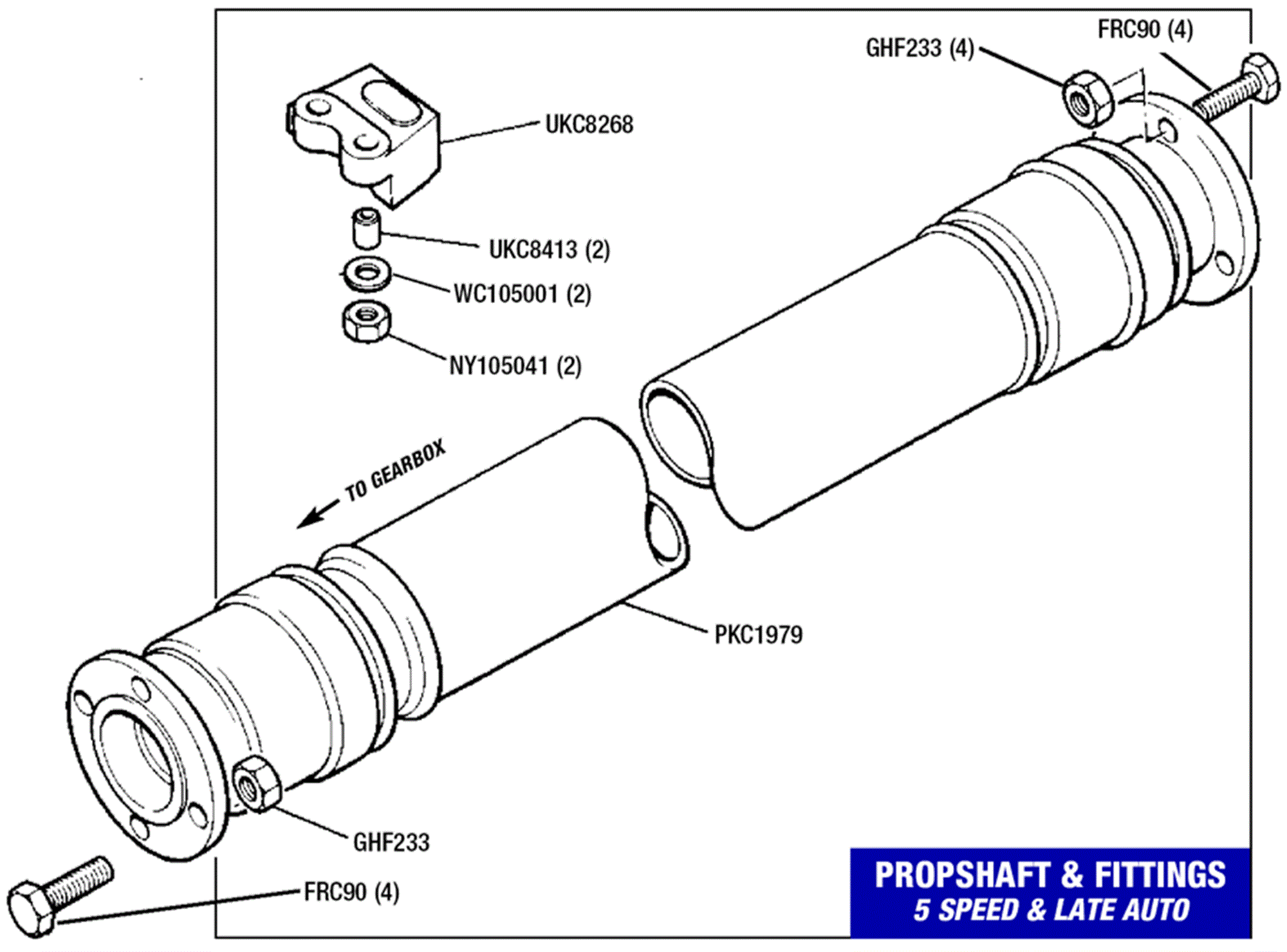 Triumph TR7 Propshaft and Fittings - 5 Speed and Late Auto