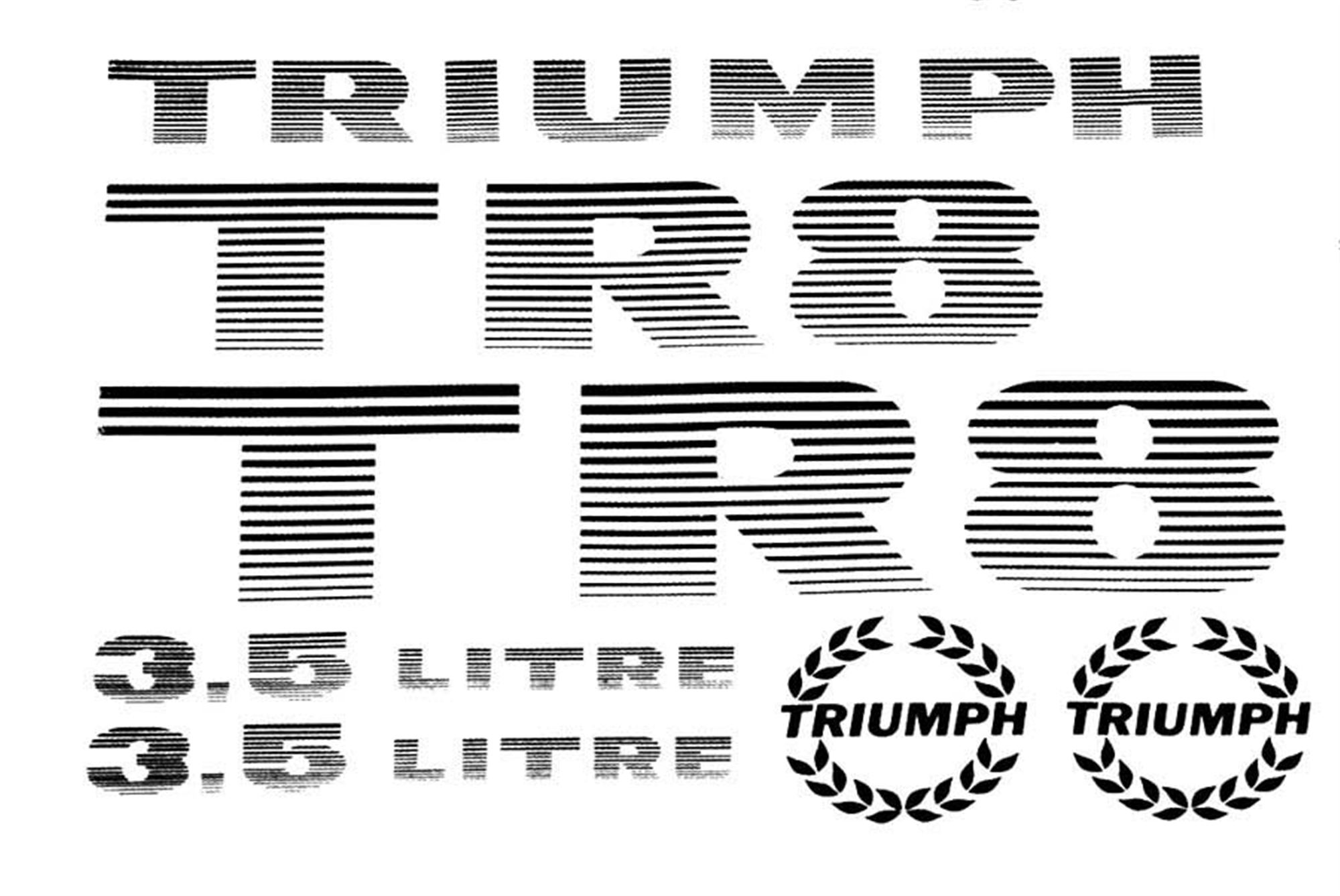 Triumph TR8 V8 Transfers | Rimmer Bros