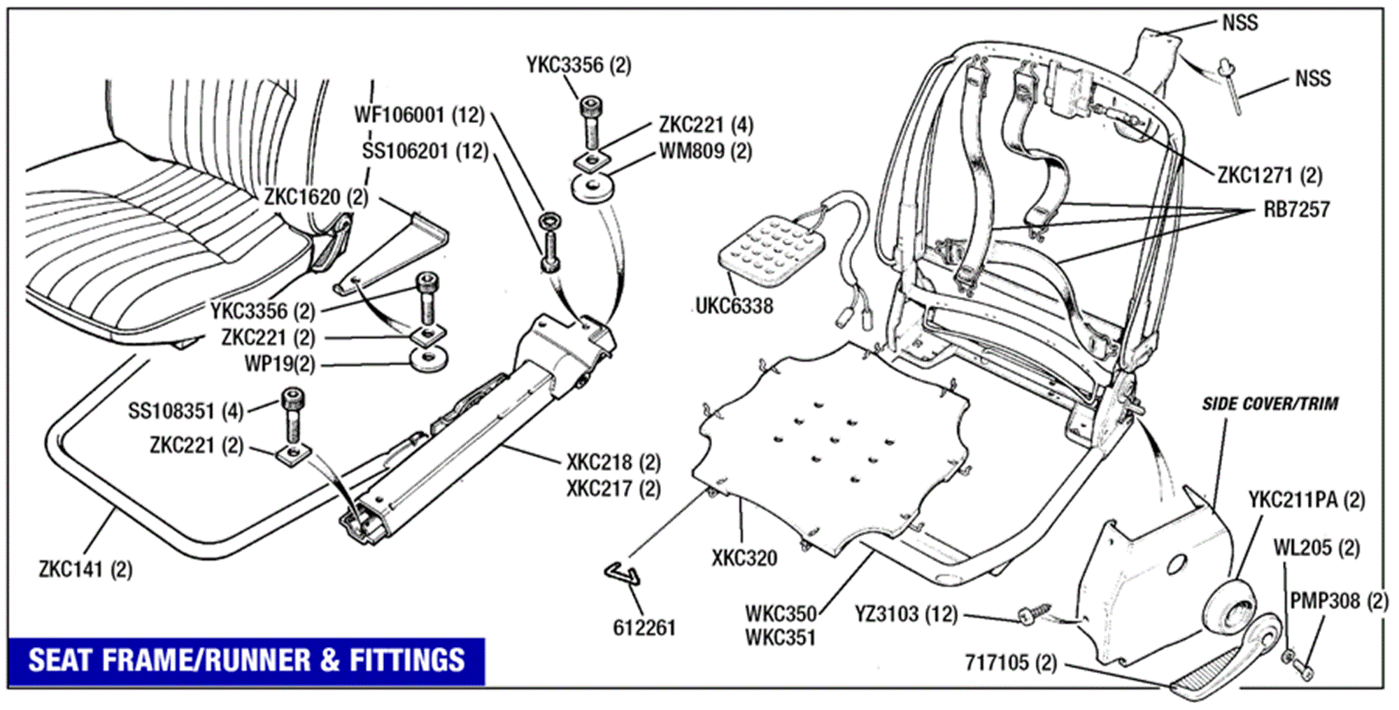 Triumph TR7 Seat Frame/Runner and Fittings | Rimmer Bros
