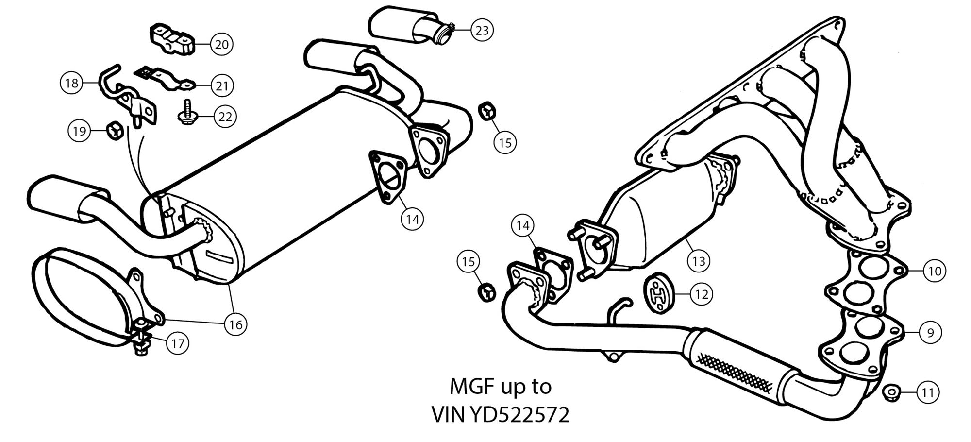 MGF Exhaust - Standard System MGF to 2000 (to VIN YD522572)
