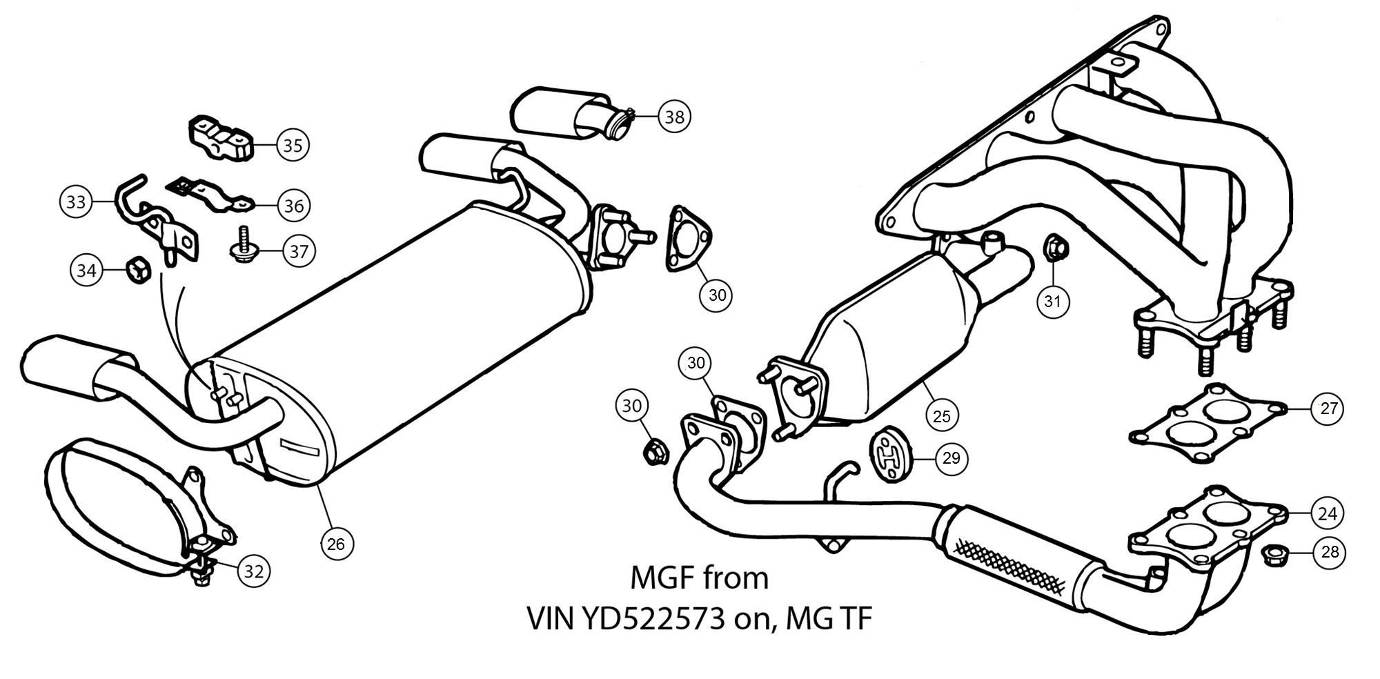 MGF and MG TF Exhaust - Standard System - 6 Stud Downpipe