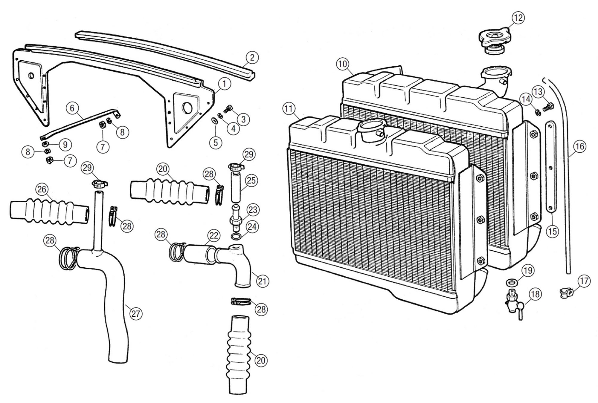 MGB Radiator & Hoses - 4 Cylinder Models up to Sept 1976