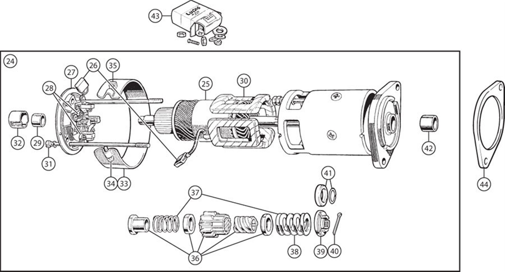 Starter Motor Type B Long with Exposed Bendix Gear - 4 Cyl