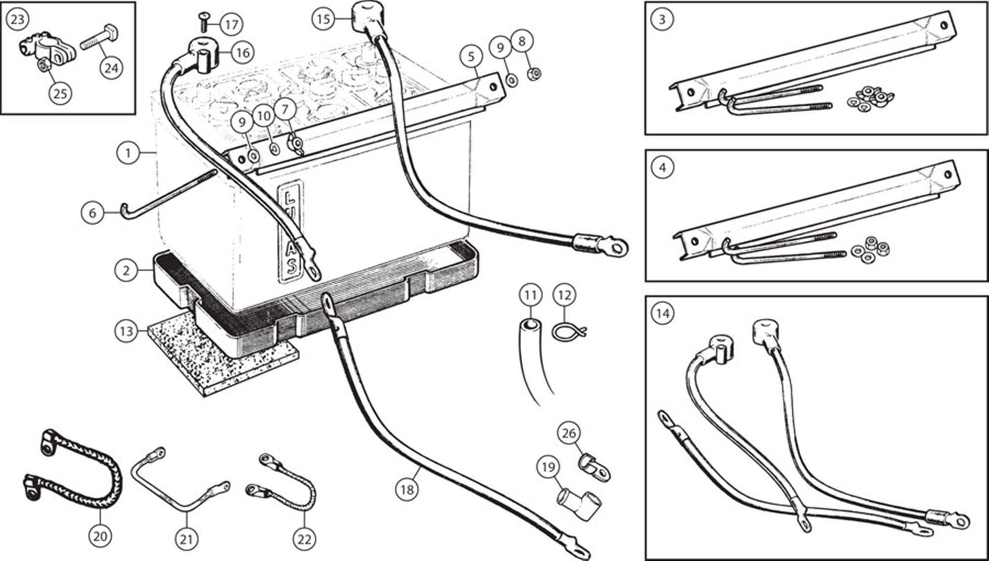 Triumph TR2-4A Battery and Cables | Rimmer Bros