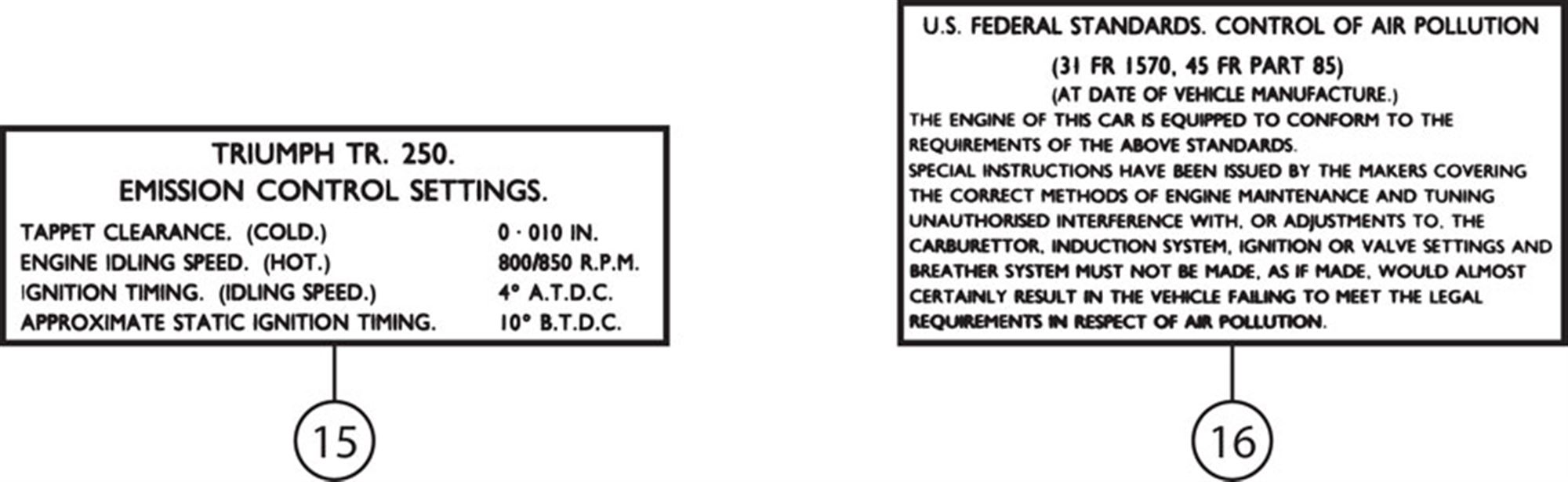 Triumph TR250 Emission Control Labels | Rimmer Bros
