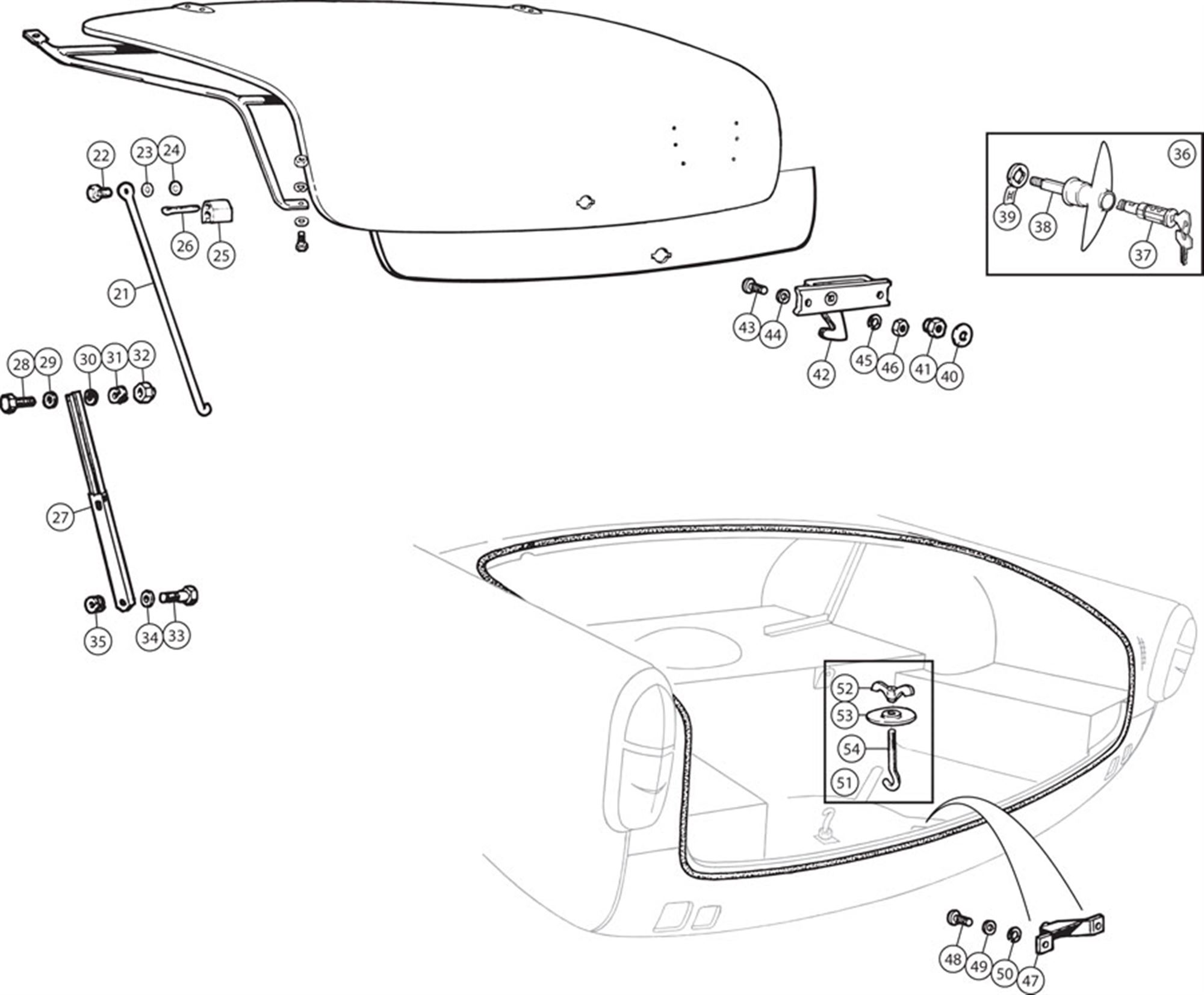 Triumph TR4-250 Boot Stay, Lock and Striker | Rimmer Bros