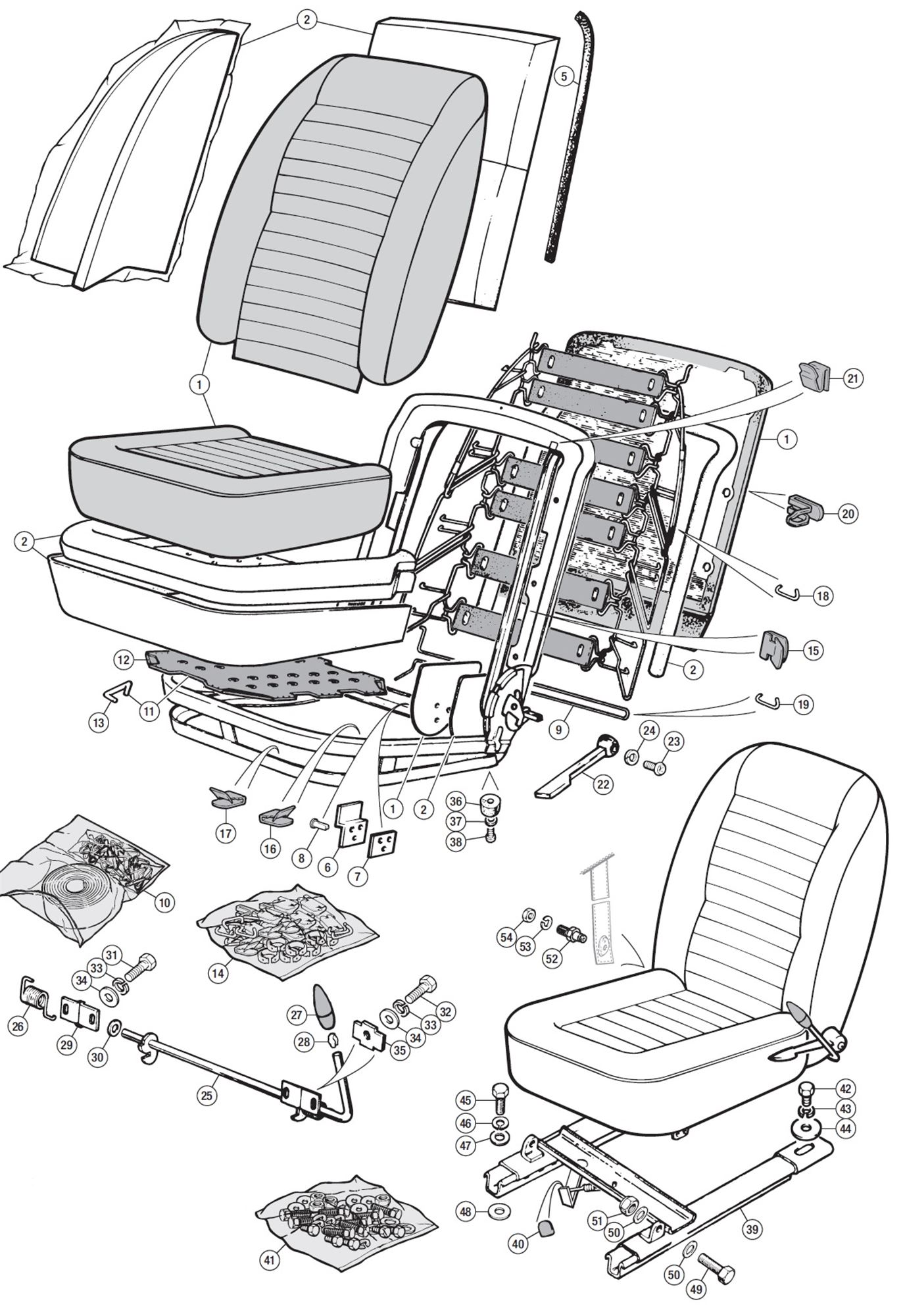 Seat Covers and Fittings - 1970-72 UK CP50001 to CP77716