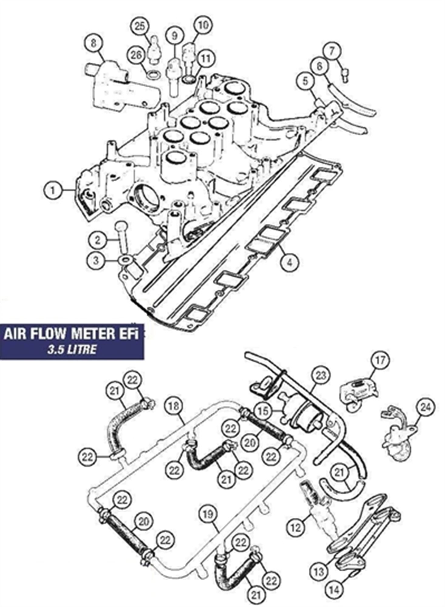 Rover V8 Inlet Manifold Fittings - Air Flow Meter EFi 3.5 Litre ...