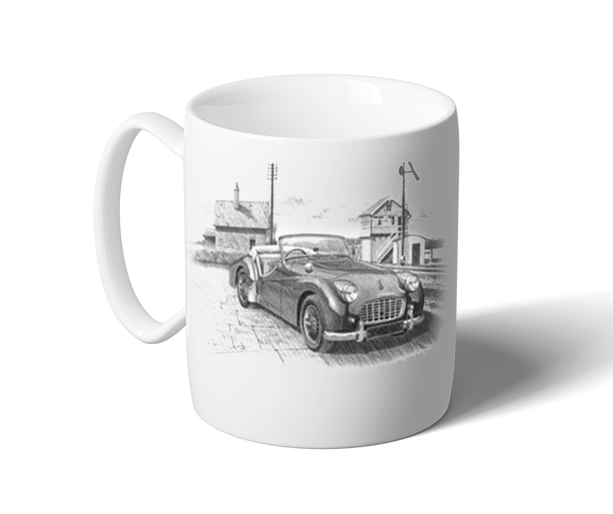 Triumph TR3 Mug - Black & White with Reg - RF4221BWMUG | Rimmer Bros