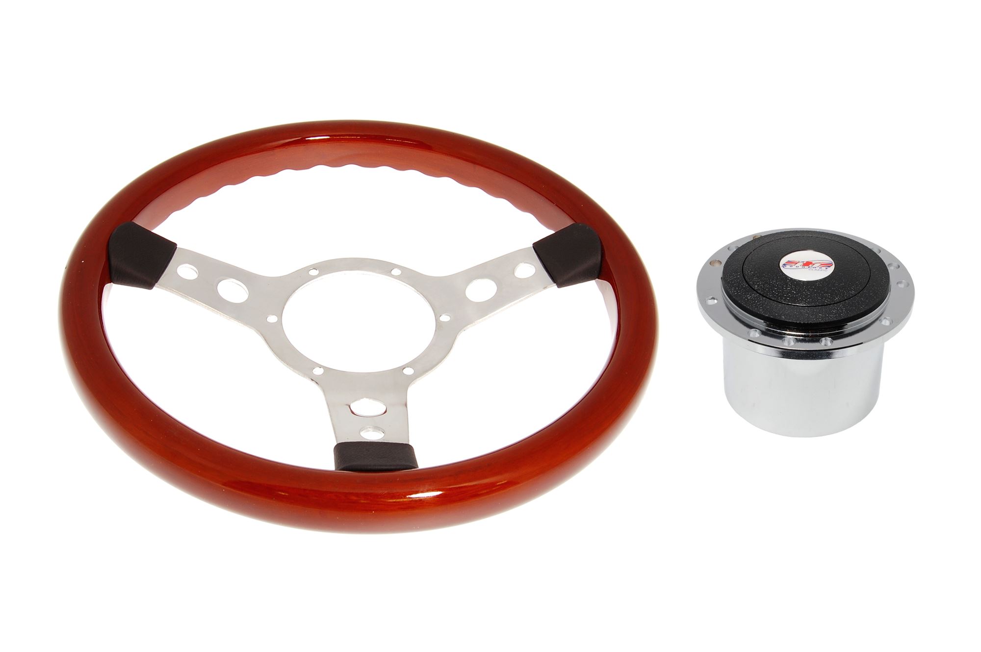 Wood Rim 13 Inch Steering Wheel - Polished Boss - RP1510A