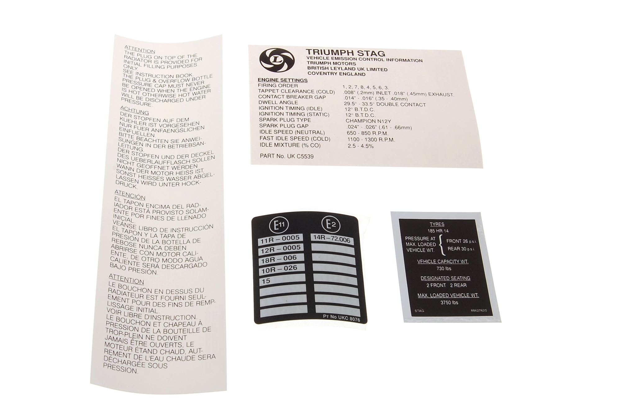 Engine Bay Label Kit - RS1515 | Rimmer Bros