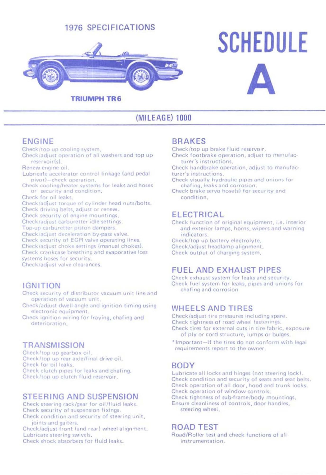 Maintenance Charts - TR6 - 1953-1976 - TR6MAINTCHARTSGR - OTP | Rimmer Bros